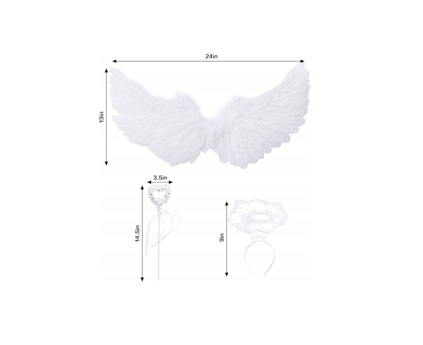Balti angelo sparnai su lankeliu ir burtų lazdele - Magy žaislai