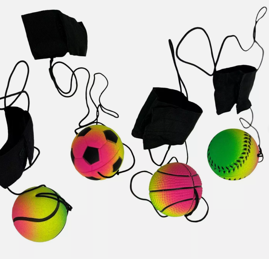 Kamuoliukas Bouncy su virvute tvirtinamas ant rankos, atšokantis atgal - Magy žaislai